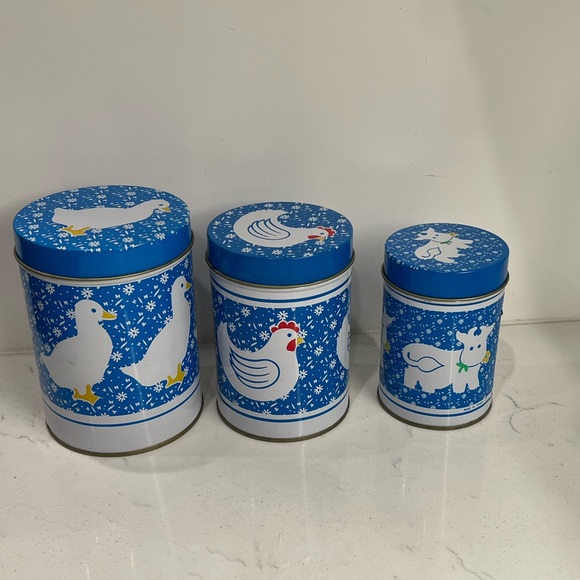 Vintage | Kitchen | Vintage Blue Nesting Kitchen Farmhouse Canisters ...